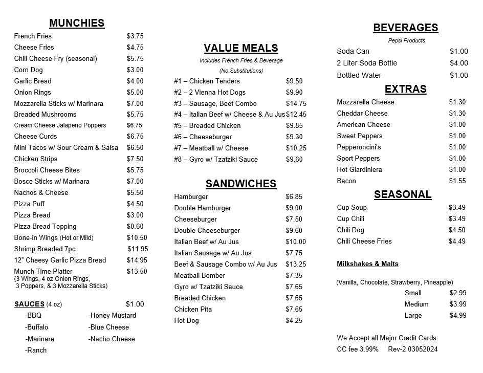 Our Pizza Time Menu – Trevor Pizza Time